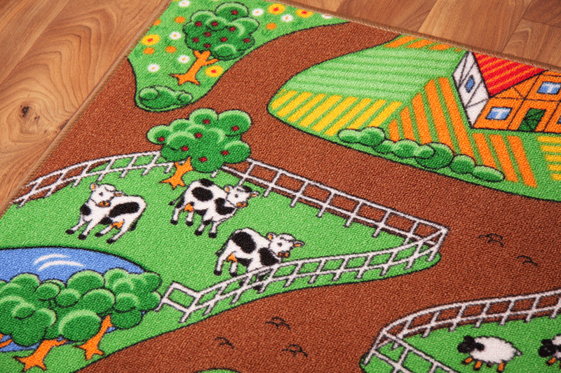 Childrens Tractor Mat Bright Farm Life Rug Country Kids Animal Fields ...